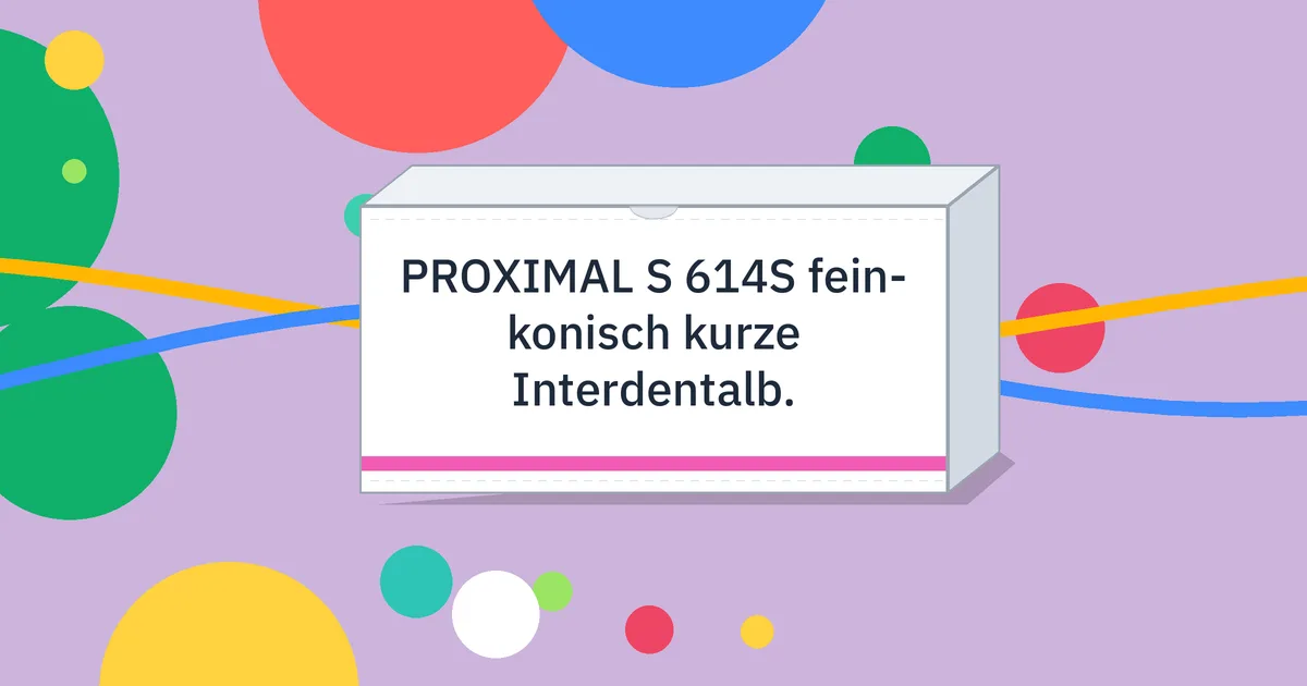 Symbolbild: Packung mit der Aufschrift PROXIMAL S 614S fein-konisch kurze Interdentalb. (PZN 01355047) – Verfügbarkeit und Bezug in Apotheken in Frankfurt am Main