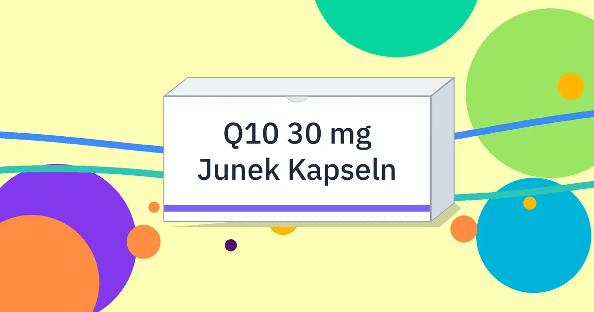 Symbolbild: Packung mit der Aufschrift Q10 30 mg Junek Kapseln (PZN 00155636) – Verfügbarkeit und Bezug in Apotheken in Frankfurt am Main