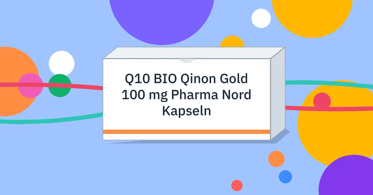 Symbolbild: Packung mit der Aufschrift Q10 BIO Qinon Gold 100 mg Pharma Nord Kapseln (PZN 13881628) – Verfügbarkeit und Bezug in Apotheken in Frankfurt am Main