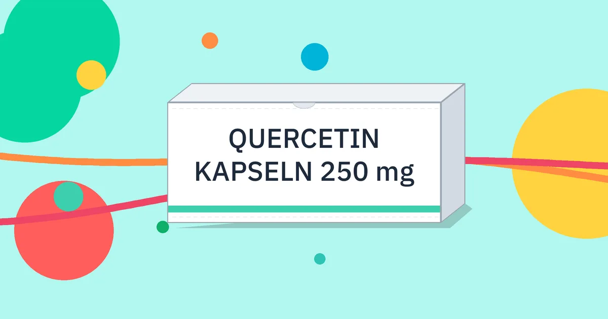 Symbolbild: Packung mit der Aufschrift QUERCETIN KAPSELN 250 mg (PZN 09100329) – Verfügbarkeit und Bezug in Apotheken in Frankfurt am Main