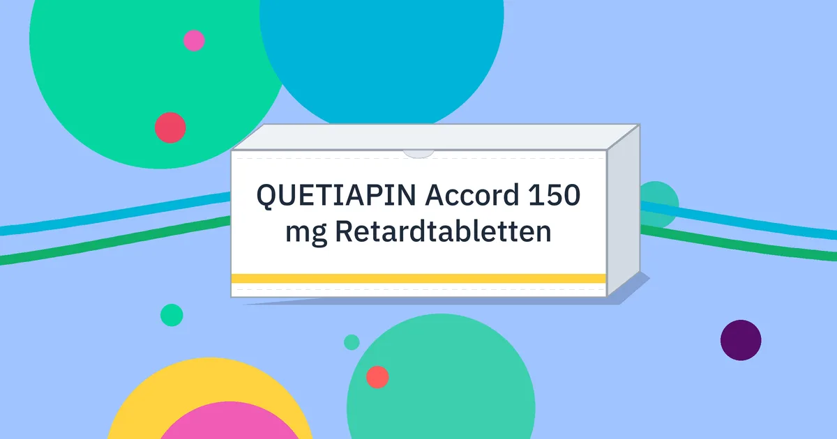 Symbolbild: Packung mit der Aufschrift QUETIAPIN Accord 150 mg Retardtabletten (PZN 15427773) – Verfügbarkeit und Bezug in Apotheken in Frankfurt am Main