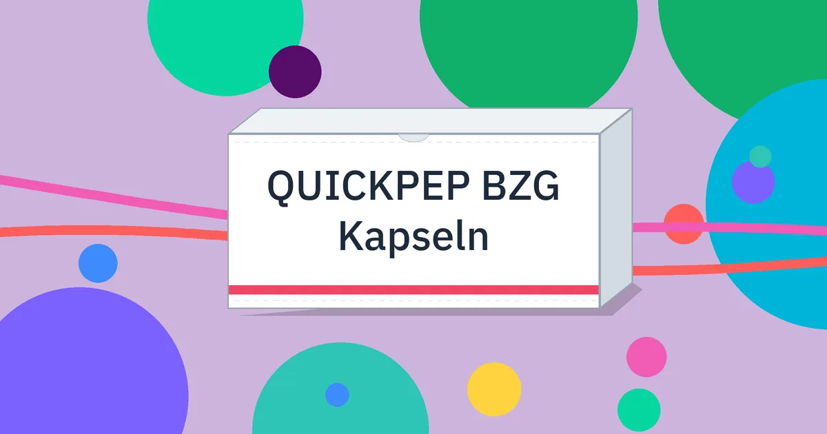 Symbolbild: Packung mit der Aufschrift QUICKPEP BZG Kapseln (PZN 11369470) – Verfügbarkeit und Bezug in Apotheken in Frankfurt am Main