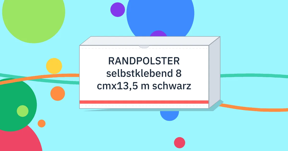 Symbolbild: Packung mit der Aufschrift RANDPOLSTER selbstklebend 8 cmx13,5 m schwarz (PZN 19278614) – Verfügbarkeit und Bezug in Apotheken in Frankfurt am Main