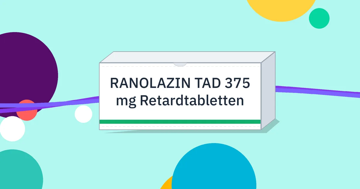 Symbolbild: Packung mit der Aufschrift RANOLAZIN TAD 375 mg Retardtabletten (PZN 18600829) – Verfügbarkeit und Bezug in Apotheken in Frankfurt am Main