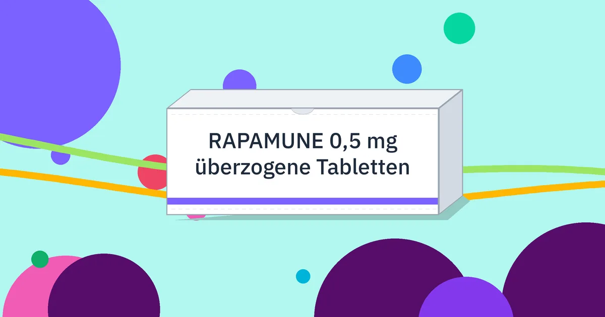 Symbolbild: Packung mit der Aufschrift RAPAMUNE 0,5 mg überzogene Tabletten (PZN 19779227) – Verfügbarkeit und Bezug in Apotheken in Frankfurt am Main
