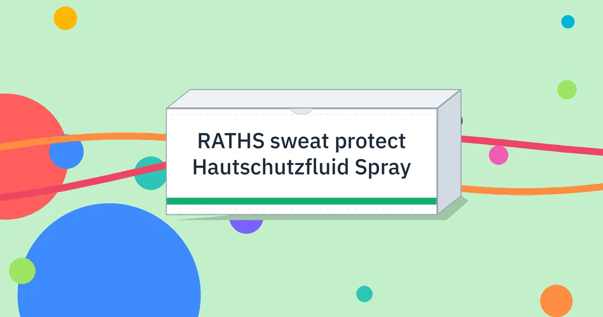 Symbolbild: Packung mit der Aufschrift RATHS sweat protect Hautschutzfluid Spray (PZN 16708356) – Verfügbarkeit und Bezug in Apotheken in Frankfurt am Main