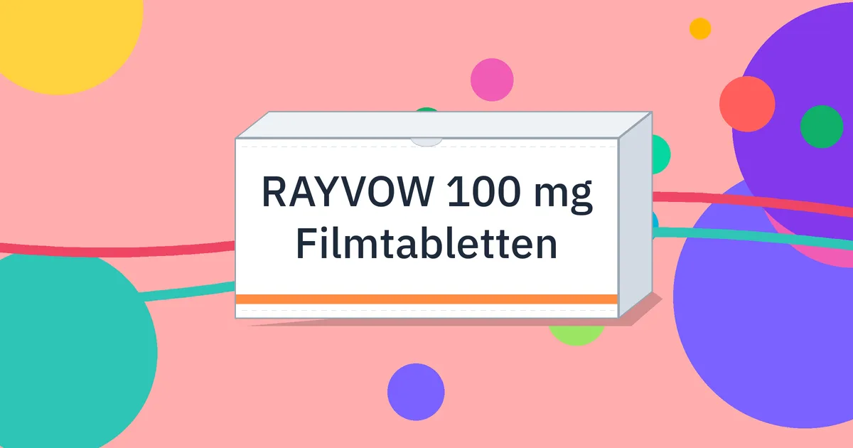 Symbolbild: Packung mit der Aufschrift RAYVOW 100 mg Filmtabletten (PZN 17363592) – Verfügbarkeit und Bezug in Apotheken in Frankfurt am Main