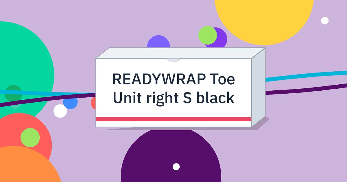 Symbolbild: Packung mit der Aufschrift READYWRAP Toe Unit right S black (PZN 16566229) – Verfügbarkeit und Bezug in Apotheken in Frankfurt am Main