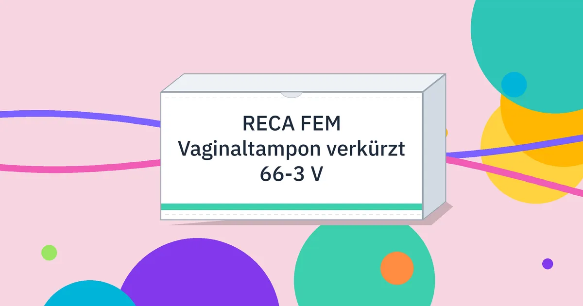 Symbolbild: Packung mit der Aufschrift RECA FEM Vaginaltampon verkürzt 66-3 V (PZN 09175913) – Verfügbarkeit und Bezug in Apotheken in Frankfurt am Main