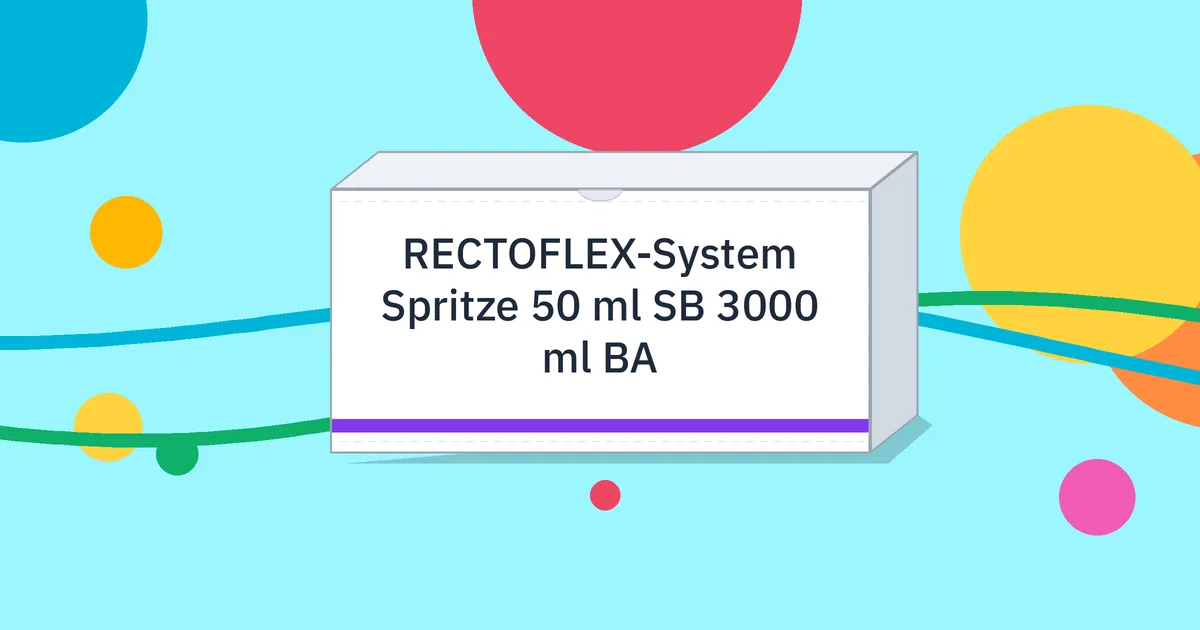 Symbolbild: Packung mit der Aufschrift RECTOFLEX-System Spritze 50 ml SB 3000 ml BA (PZN 17488879) – Verfügbarkeit und Bezug in Apotheken in Frankfurt am Main