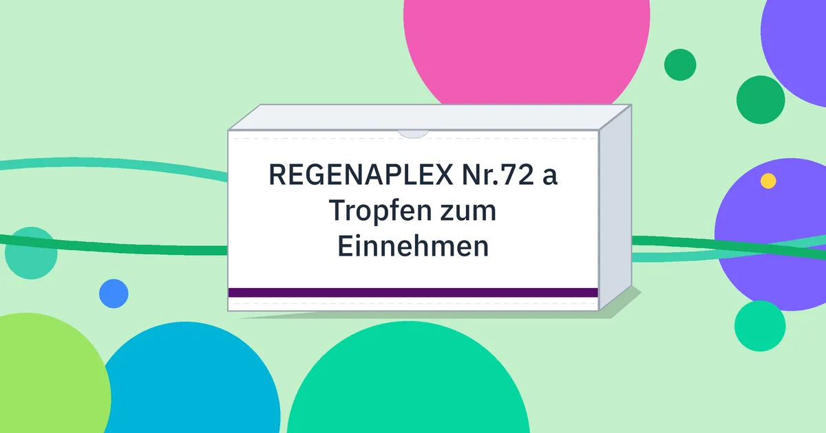 Symbolbild: Packung mit der Aufschrift REGENAPLEX Nr.72 a Tropfen zum Einnehmen (PZN 02643280) – Verfügbarkeit und Bezug in Apotheken in Frankfurt am Main