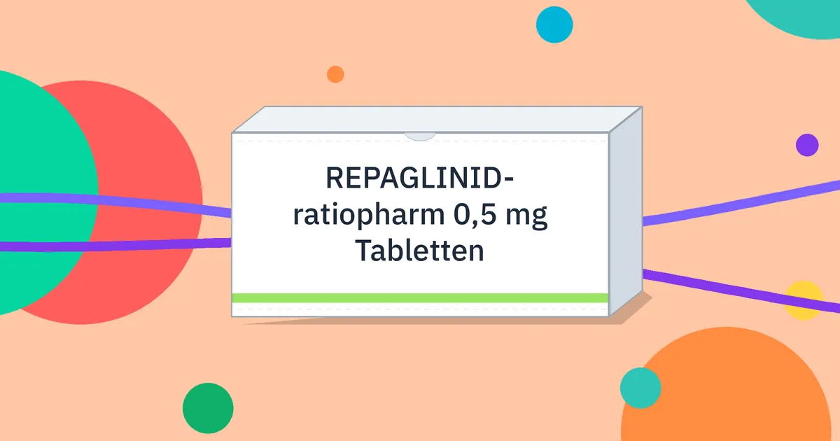 Symbolbild: Packung mit der Aufschrift REPAGLINID-ratiopharm 0,5 mg Tabletten (PZN 03047491) – Verfügbarkeit und Bezug in Apotheken in Frankfurt am Main
