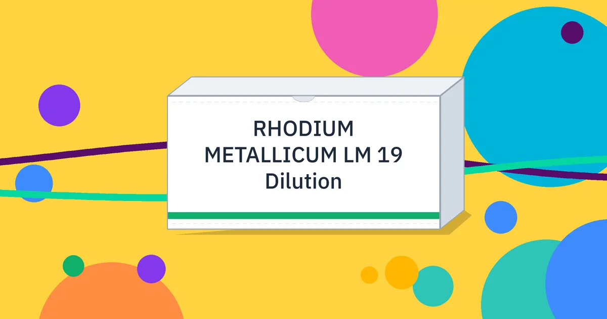 Symbolbild: Packung mit der Aufschrift RHODIUM METALLICUM LM 19 Dilution (PZN 13050488) – Verfügbarkeit und Bezug in Apotheken in Frankfurt am Main