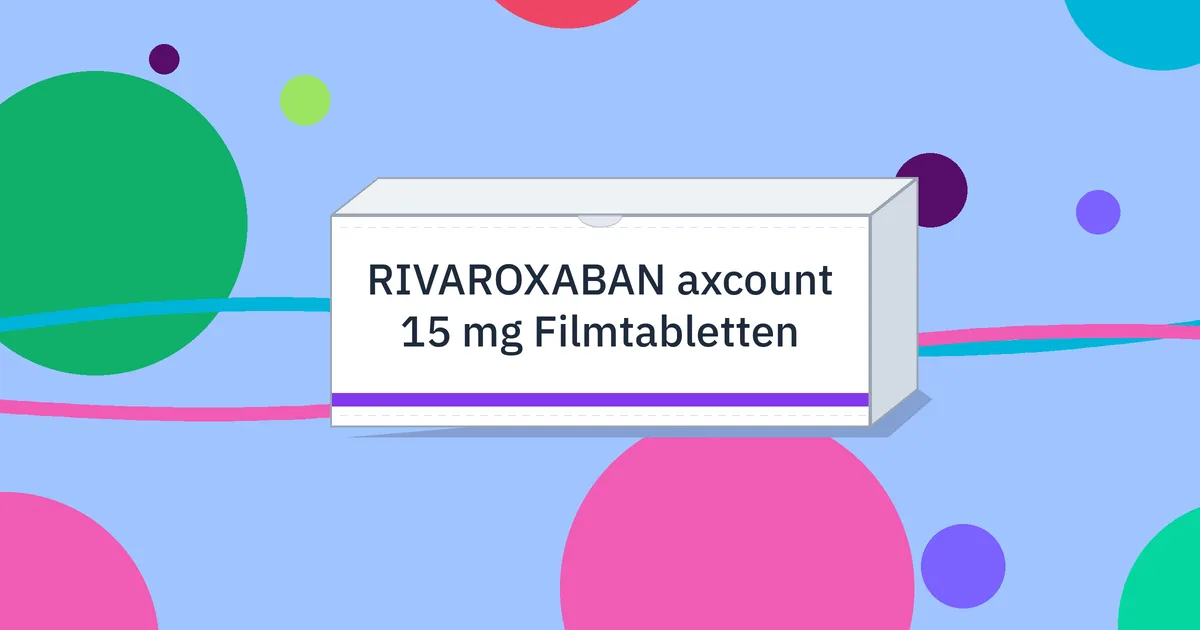 Symbolbild: Packung mit der Aufschrift RIVAROXABAN axcount 15 mg Filmtabletten (PZN 20081526) – Verfügbarkeit und Bezug in Apotheken in Frankfurt am Main