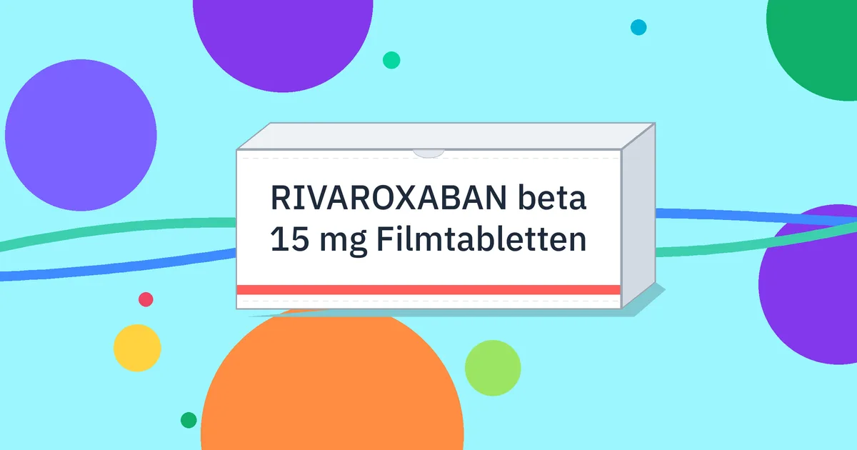 Symbolbild: Packung mit der Aufschrift RIVAROXABAN beta 15 mg Filmtabletten (PZN 18808079) – Verfügbarkeit und Bezug in Apotheken in Frankfurt am Main
