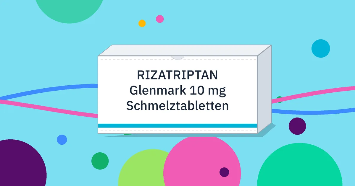 Symbolbild: Packung mit der Aufschrift RIZATRIPTAN Glenmark 10 mg Schmelztabletten (PZN 10116353) – Verfügbarkeit und Bezug in Apotheken in Frankfurt am Main