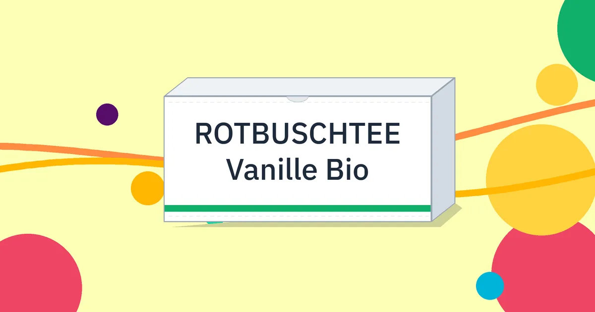 Symbolbild: Packung mit der Aufschrift ROTBUSCHTEE Vanille Bio (PZN 10932294) – Verfügbarkeit und Bezug in Apotheken in Frankfurt am Main