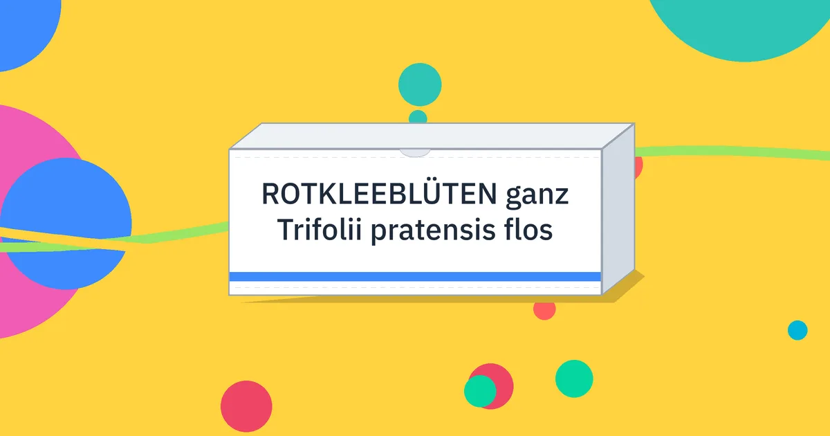 Symbolbild: Packung mit der Aufschrift ROTKLEEBLÜTEN ganz Trifolii pratensis flos (PZN 20948758) – Verfügbarkeit und Bezug in Apotheken in Frankfurt am Main