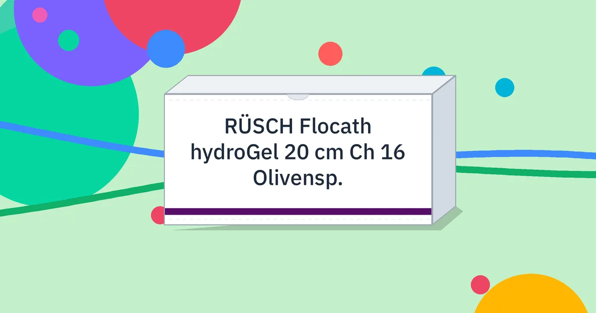Symbolbild: Packung mit der Aufschrift RÜSCH Flocath hydroGel 20 cm Ch 16 Olivensp. (PZN 02163485) – Verfügbarkeit und Bezug in Apotheken in Frankfurt am Main