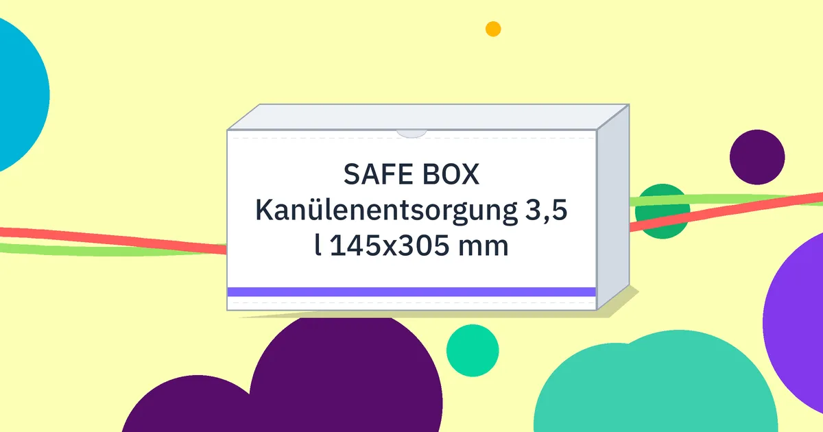Symbolbild: Packung mit der Aufschrift SAFE BOX Kanülenentsorgung 3,5 l 145x305 mm (PZN 13909580) – Verfügbarkeit und Bezug in Apotheken in Frankfurt am Main