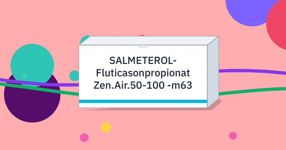 Symbolbild: Packung mit der Aufschrift SALMETEROL-Fluticasonpropionat Zen.Air.50-100 -m63 (PZN 16736938) – Verfügbarkeit und Bezug in Apotheken in Frankfurt am Main
