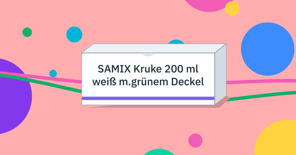 Symbolbild: Packung mit der Aufschrift SAMIX Kruke 200 ml weiß m.grünem Deckel (PZN 11480859) – Verfügbarkeit und Bezug in Apotheken in Frankfurt am Main