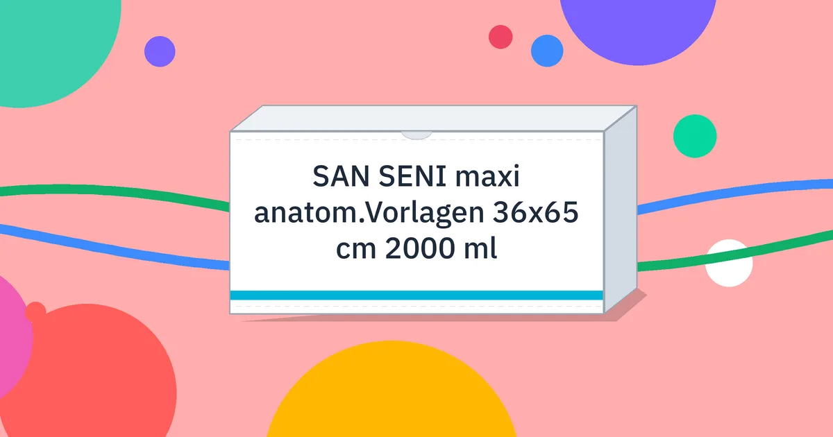 Symbolbild: Packung mit der Aufschrift SAN SENI maxi anatom.Vorlagen 36x65 cm 2000 ml (PZN 12393163) – Verfügbarkeit und Bezug in Apotheken in Frankfurt am Main