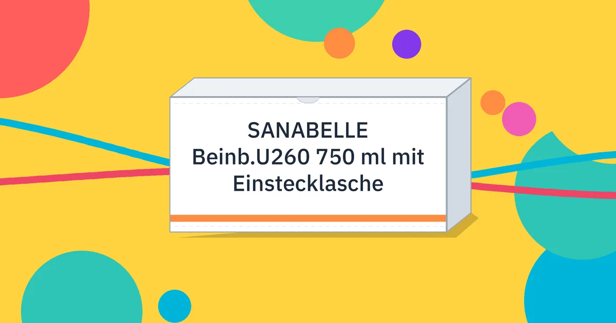 Symbolbild: Packung mit der Aufschrift SANABELLE Beinb.U260 750 ml mit Einstecklasche (PZN 06175901) – Verfügbarkeit und Bezug in Apotheken in Frankfurt am Main
