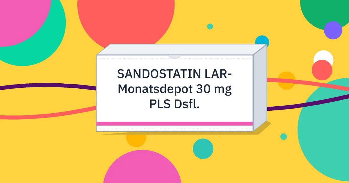 Symbolbild: Packung mit der Aufschrift SANDOSTATIN LAR-Monatsdepot 30 mg PLS Dsfl. (PZN 19078826) – Verfügbarkeit und Bezug in Apotheken in Frankfurt am Main