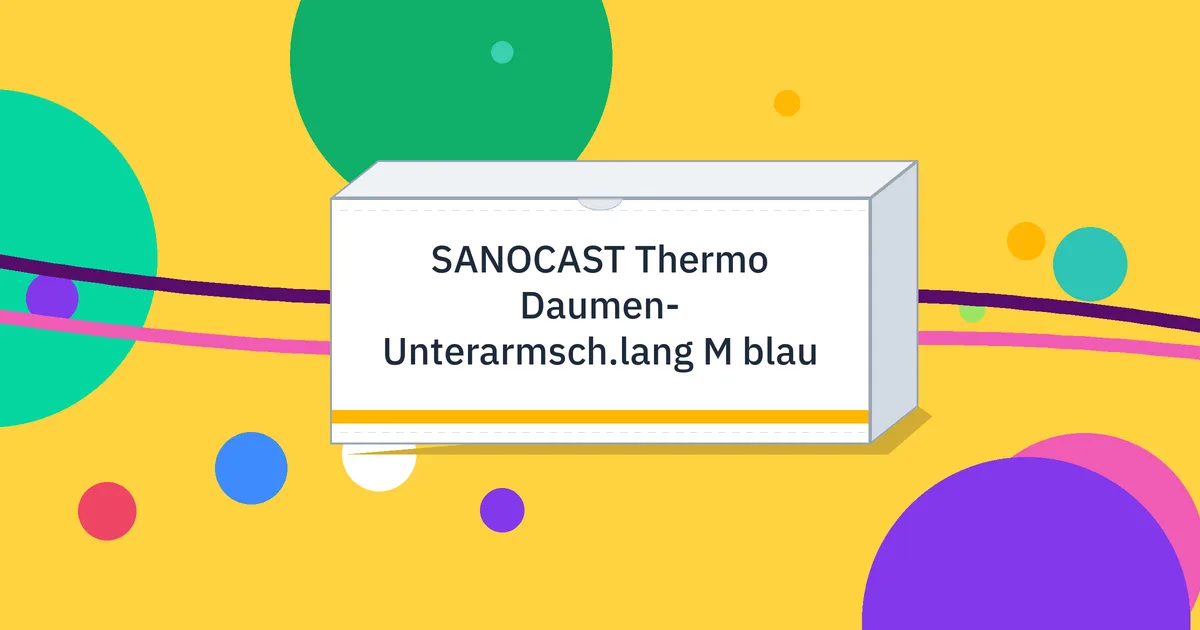 Symbolbild: Packung mit der Aufschrift SANOCAST Thermo Daumen-Unterarmsch.lang M blau (PZN 15260333) – Verfügbarkeit und Bezug in Apotheken in Frankfurt am Main