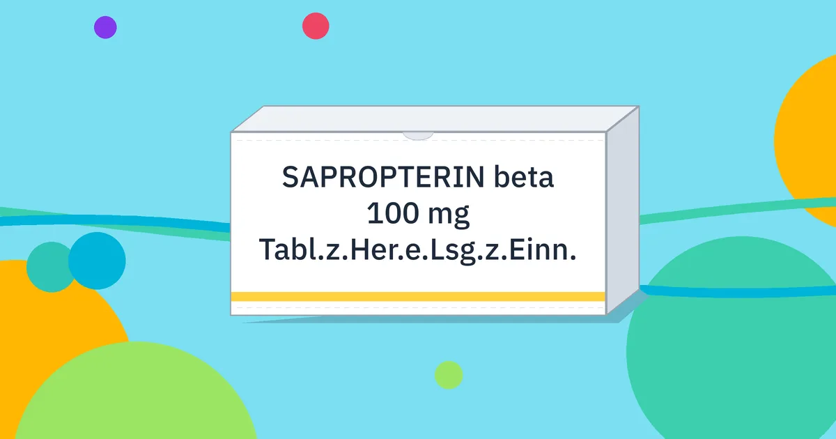 Symbolbild: Packung mit der Aufschrift SAPROPTERIN beta 100 mg Tabl.z.Her.e.Lsg.z.Einn. (PZN 17884948) – Verfügbarkeit und Bezug in Apotheken in Frankfurt am Main