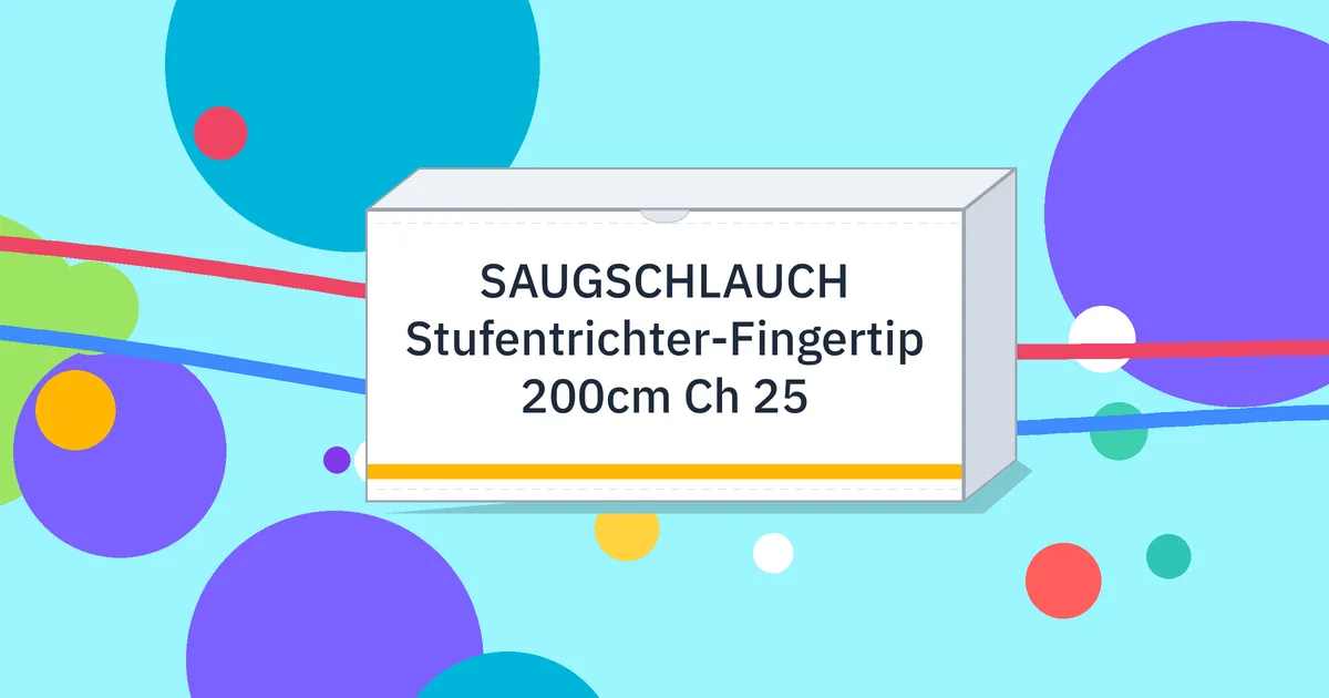 Symbolbild: Packung mit der Aufschrift SAUGSCHLAUCH Stufentrichter-Fingertip 200cm Ch 25 (PZN 00214675) – Verfügbarkeit und Bezug in Apotheken in Frankfurt am Main