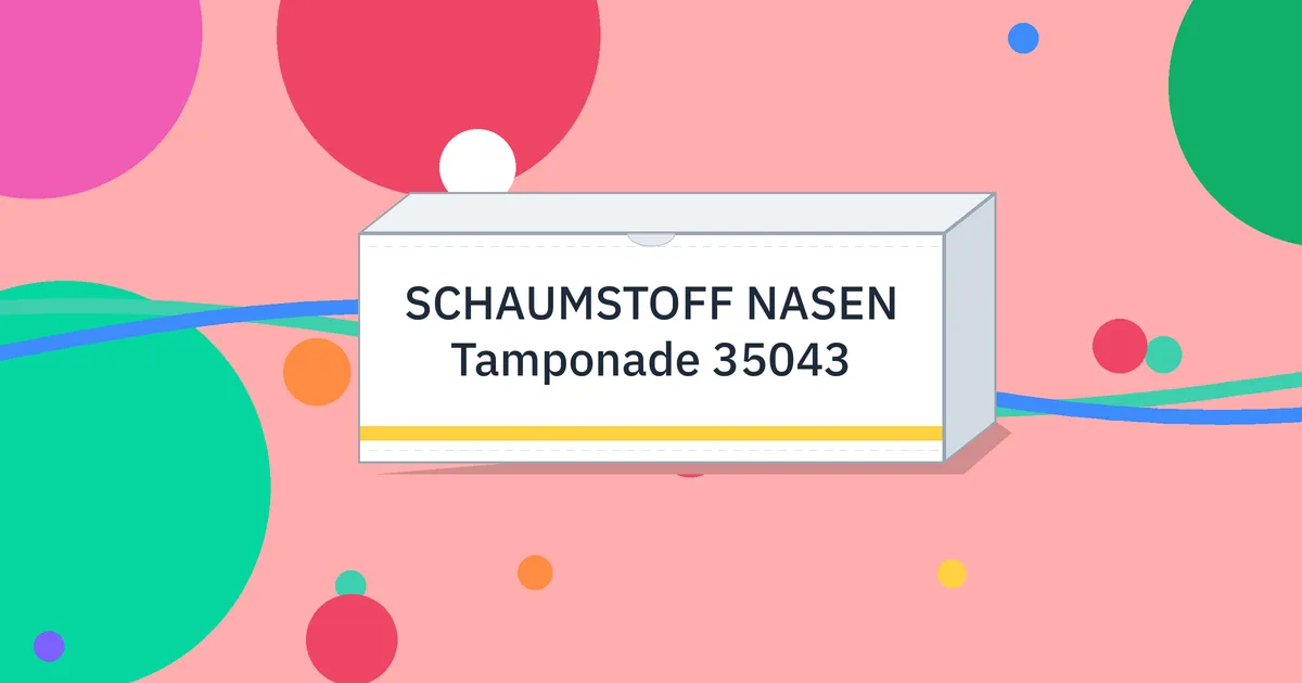 Symbolbild: Packung mit der Aufschrift SCHAUMSTOFF NASEN Tamponade 35043 (PZN 00185815) – Verfügbarkeit und Bezug in Apotheken in Frankfurt am Main