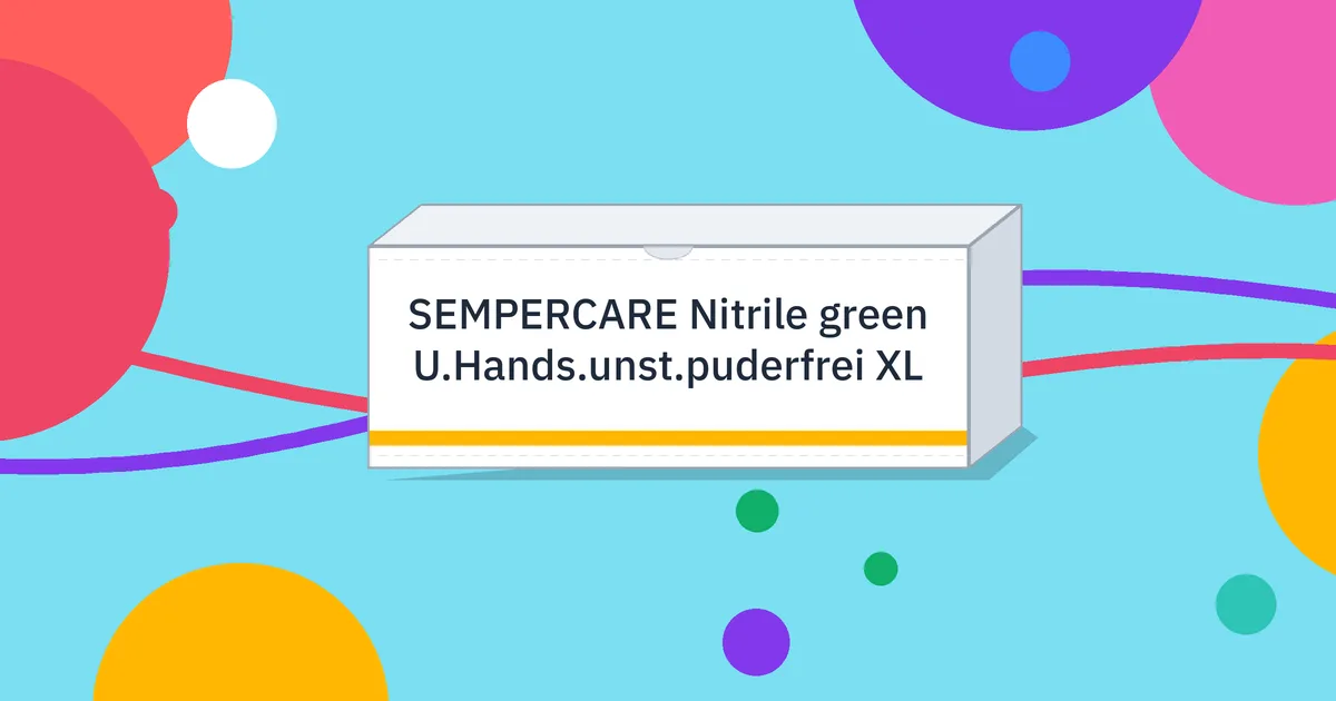Symbolbild: Packung mit der Aufschrift SEMPERCARE Nitrile green U.Hands.unst.puderfrei XL (PZN 16363383) – Verfügbarkeit und Bezug in Apotheken in Frankfurt am Main