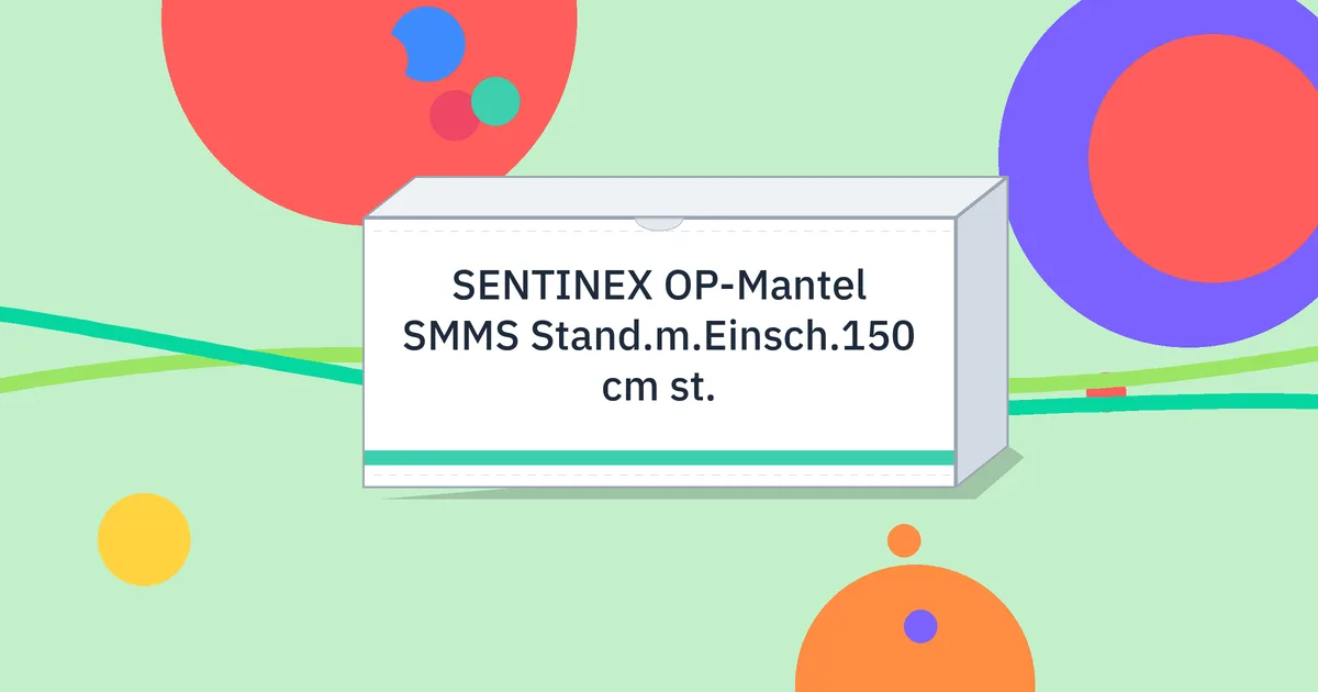 Symbolbild: Packung mit der Aufschrift SENTINEX OP-Mantel SMMS Stand.m.Einsch.150 cm st. (PZN 03163524) – Verfügbarkeit und Bezug in Apotheken in Frankfurt am Main