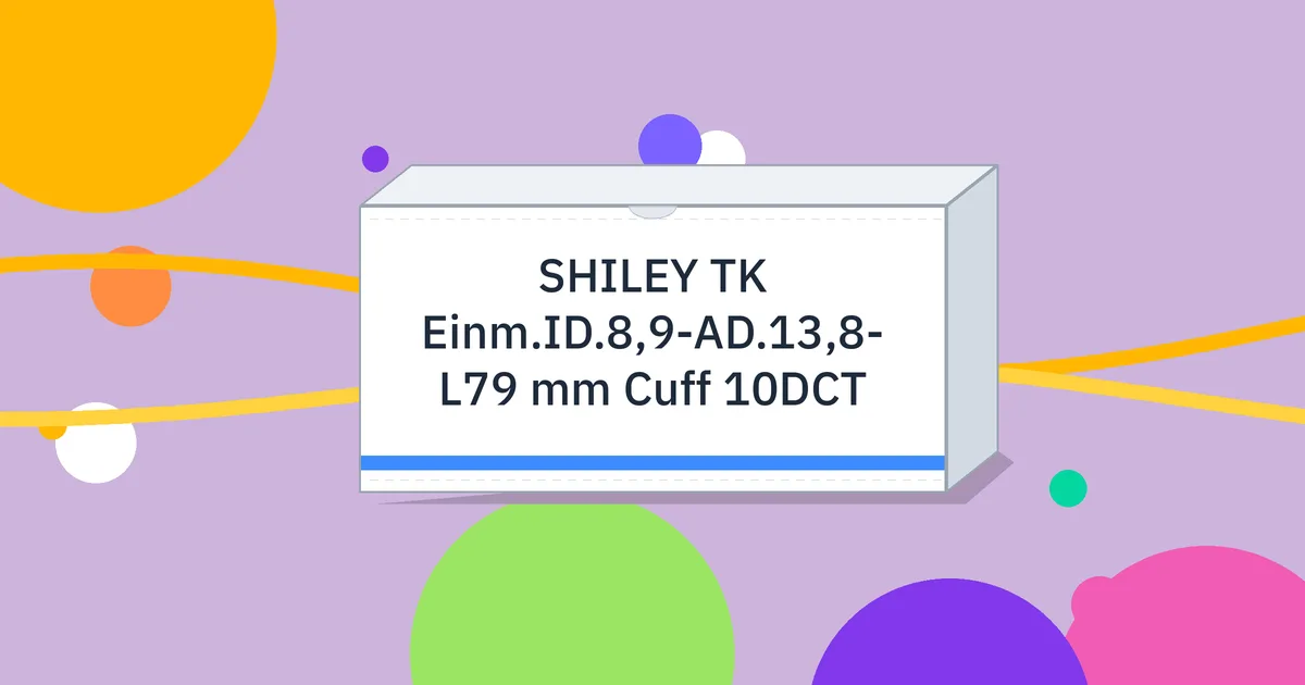Symbolbild: Packung mit der Aufschrift SHILEY TK Einm.ID.8,9-AD.13,8-L79 mm Cuff 10DCT (PZN 03381103) – Verfügbarkeit und Bezug in Apotheken in Frankfurt am Main