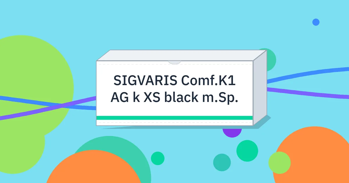 Symbolbild: Packung mit der Aufschrift SIGVARIS Comf.K1 AG k XS black m.Sp. (PZN 17043189) – Verfügbarkeit und Bezug in Apotheken in Frankfurt am Main