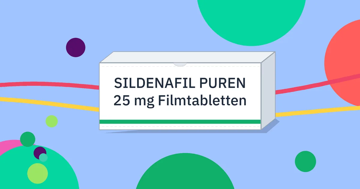 Symbolbild: Packung mit der Aufschrift SILDENAFIL PUREN 25 mg Filmtabletten (PZN 13353220) – Verfügbarkeit und Bezug in Apotheken in Frankfurt am Main