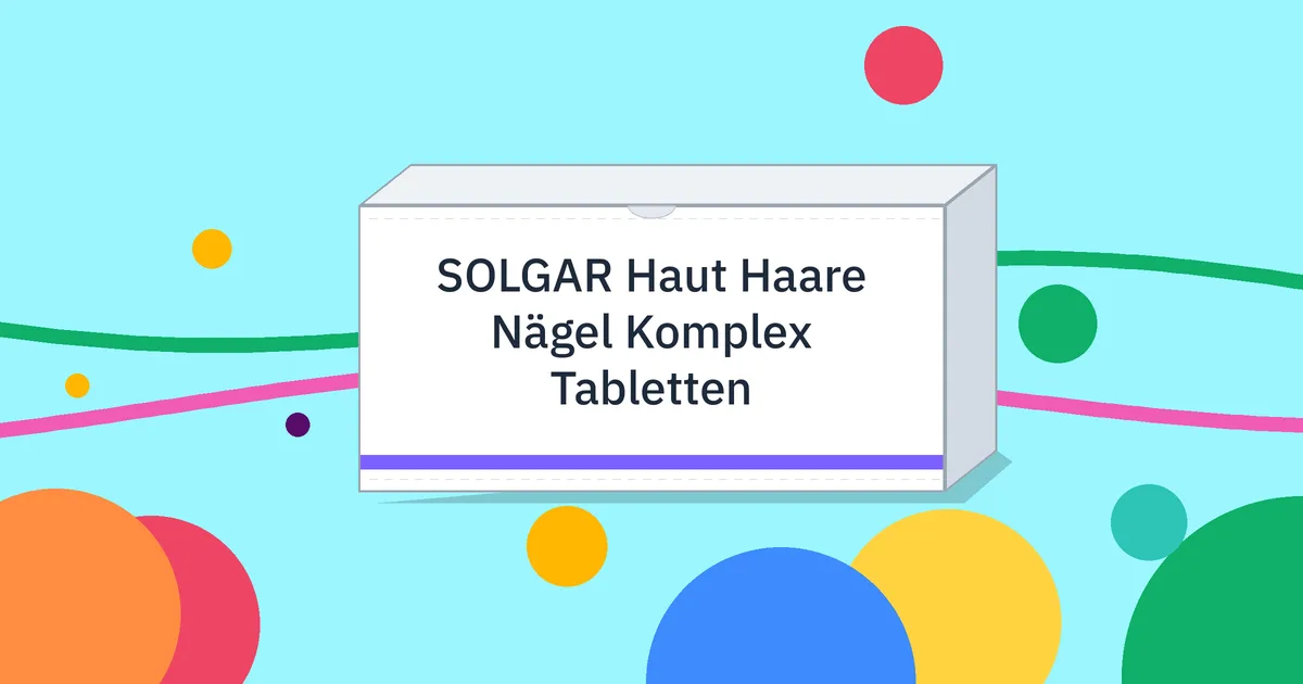 Symbolbild: Packung mit der Aufschrift SOLGAR Haut Haare Nägel Komplex Tabletten (PZN 18814619) – Verfügbarkeit und Bezug in Apotheken in Frankfurt am Main
