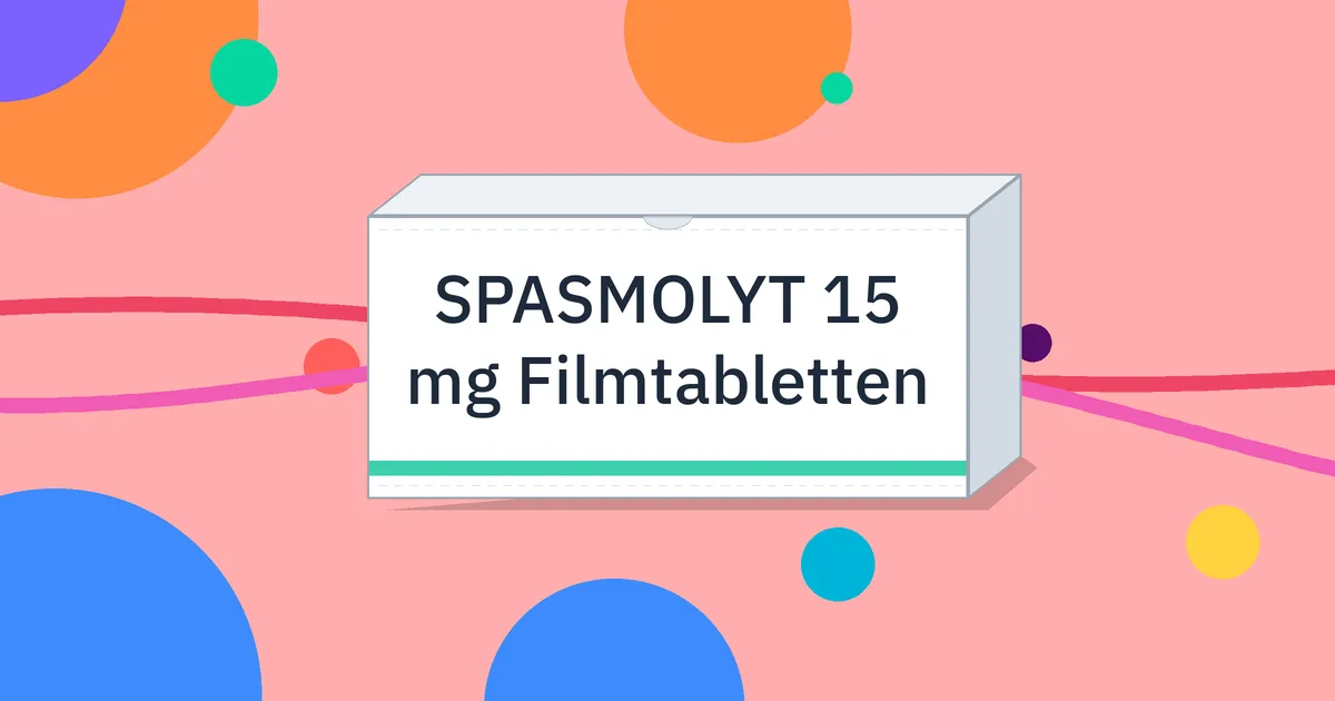 Symbolbild: Packung mit der Aufschrift SPASMOLYT 15 mg Filmtabletten (PZN 09384798) – Verfügbarkeit und Bezug in Apotheken in Frankfurt am Main