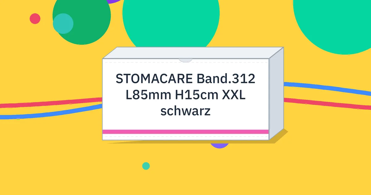 Symbolbild: Packung mit der Aufschrift STOMACARE Band.312 L85mm H15cm XXL schwarz (PZN 09437342) – Verfügbarkeit und Bezug in Apotheken in Frankfurt am Main