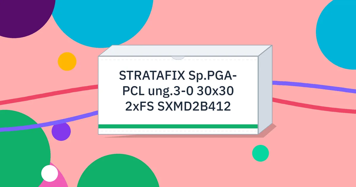 Symbolbild: Packung mit der Aufschrift STRATAFIX Sp.PGA-PCL ung.3-0 30x30 2xFS SXMD2B412 (PZN 20913487) – Verfügbarkeit und Bezug in Apotheken in Frankfurt am Main