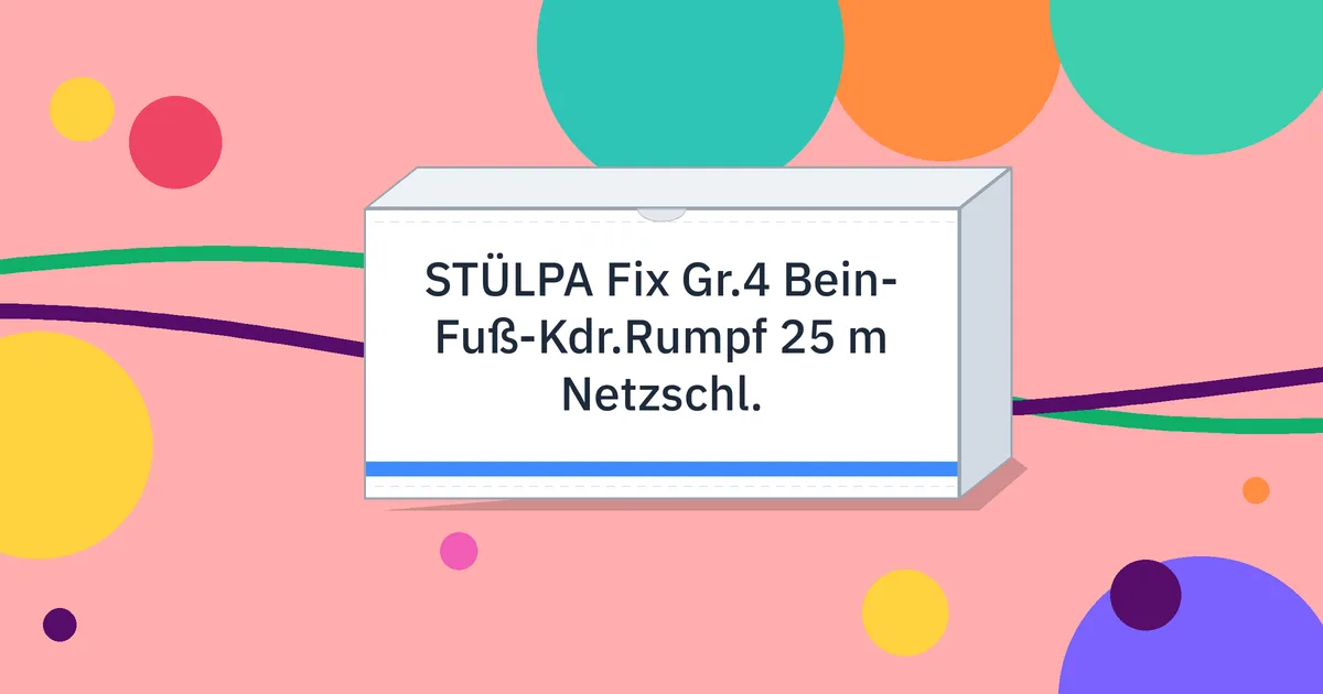 Symbolbild: Packung mit der Aufschrift STÜLPA Fix Gr.4 Bein-Fuß-Kdr.Rumpf 25 m Netzschl. (PZN 19703891) – Verfügbarkeit und Bezug in Apotheken in Frankfurt am Main