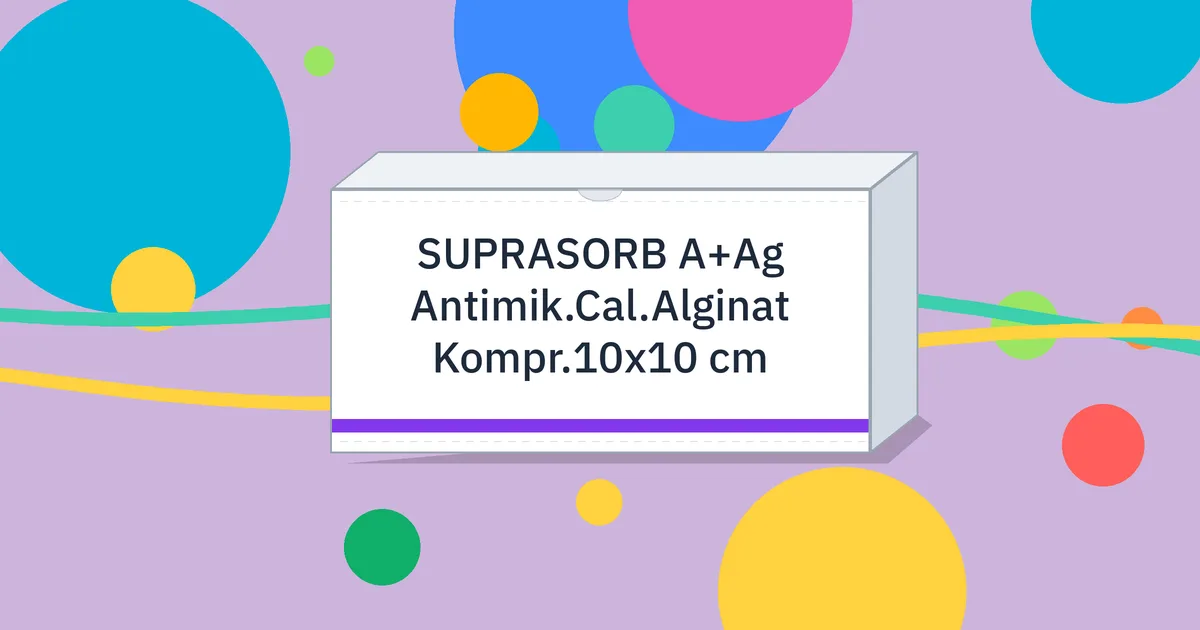 Symbolbild: Packung mit der Aufschrift SUPRASORB A+Ag Antimik.Cal.Alginat Kompr.10x10 cm (PZN 17613646) – Verfügbarkeit und Bezug in Apotheken in Frankfurt am Main