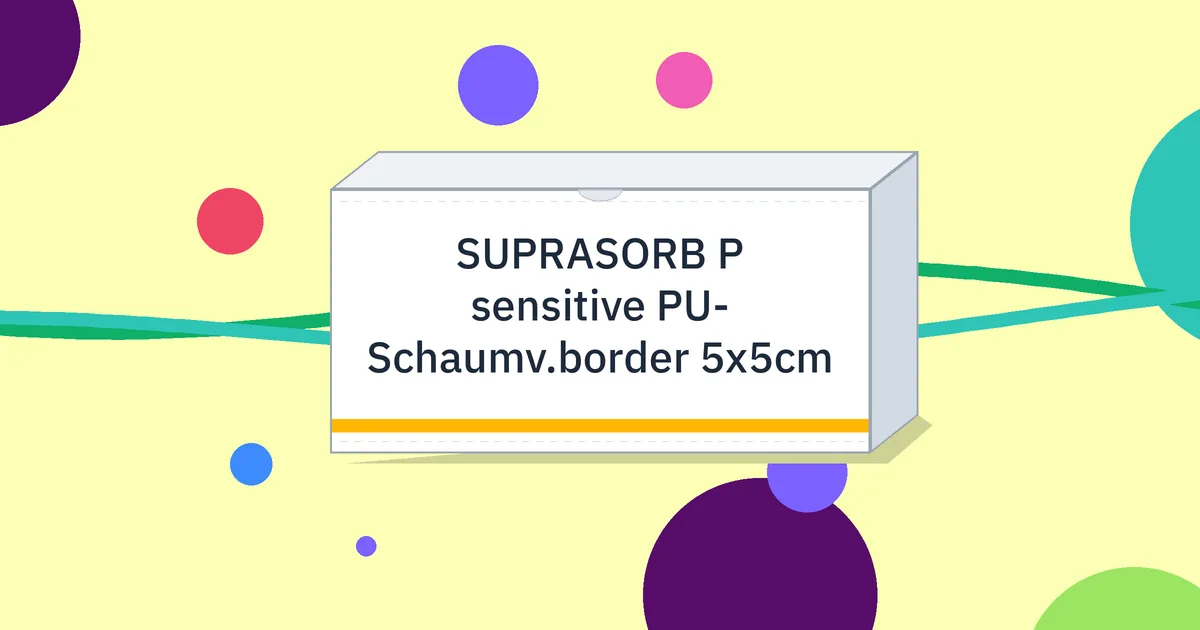 Symbolbild: Packung mit der Aufschrift SUPRASORB P sensitive PU-Schaumv.border 5x5cm (PZN 20276342) – Verfügbarkeit und Bezug in Apotheken in Frankfurt am Main
