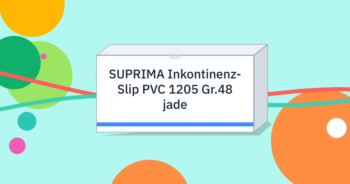 Symbolbild: Packung mit der Aufschrift SUPRIMA Inkontinenz-Slip PVC 1205 Gr.48 jade (PZN 00416120) – Verfügbarkeit und Bezug in Apotheken in Frankfurt am Main