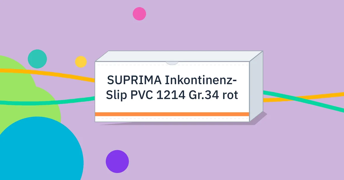 Symbolbild: Packung mit der Aufschrift SUPRIMA Inkontinenz-Slip PVC 1214 Gr.34 rot (PZN 03833410) – Verfügbarkeit und Bezug in Apotheken in Frankfurt am Main
