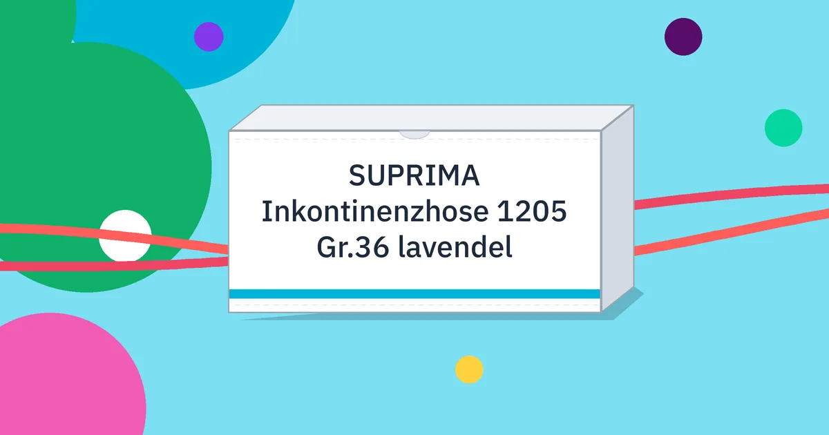 Symbolbild: Packung mit der Aufschrift SUPRIMA Inkontinenzhose 1205 Gr.36 lavendel (PZN 01634178) – Verfügbarkeit und Bezug in Apotheken in Frankfurt am Main