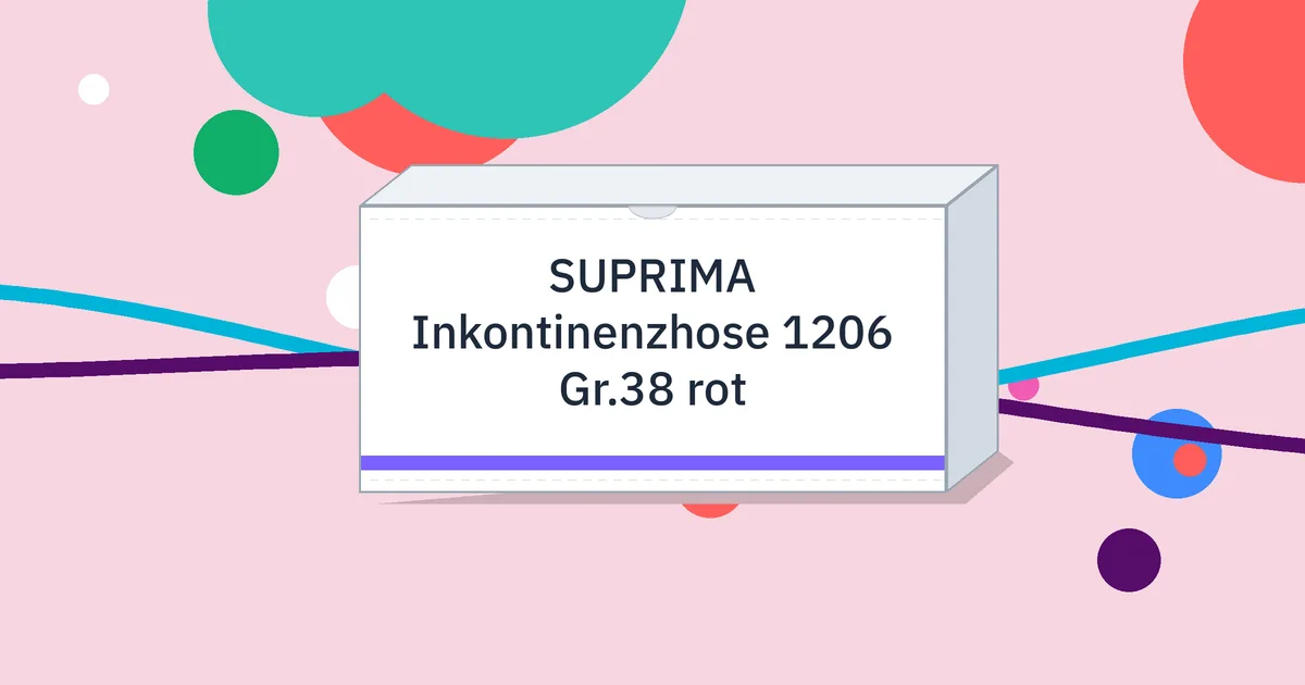 Symbolbild: Packung mit der Aufschrift SUPRIMA Inkontinenzhose 1206 Gr.38 rot (PZN 01513291) – Verfügbarkeit und Bezug in Apotheken in Frankfurt am Main