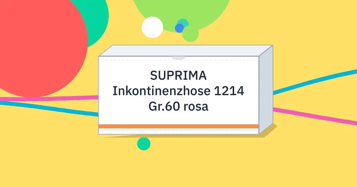 Symbolbild: Packung mit der Aufschrift SUPRIMA Inkontinenzhose 1214 Gr.60 rosa (PZN 03025319) – Verfügbarkeit und Bezug in Apotheken in Frankfurt am Main